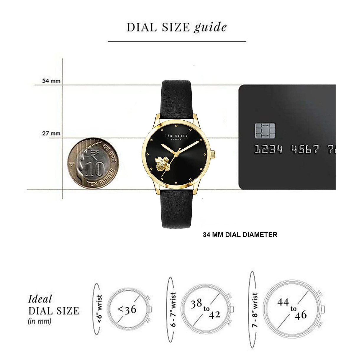 Ted Baker Fitzrovia Bumble Bee Black Leather Strap Watch (Model: BKPFZF2059I)