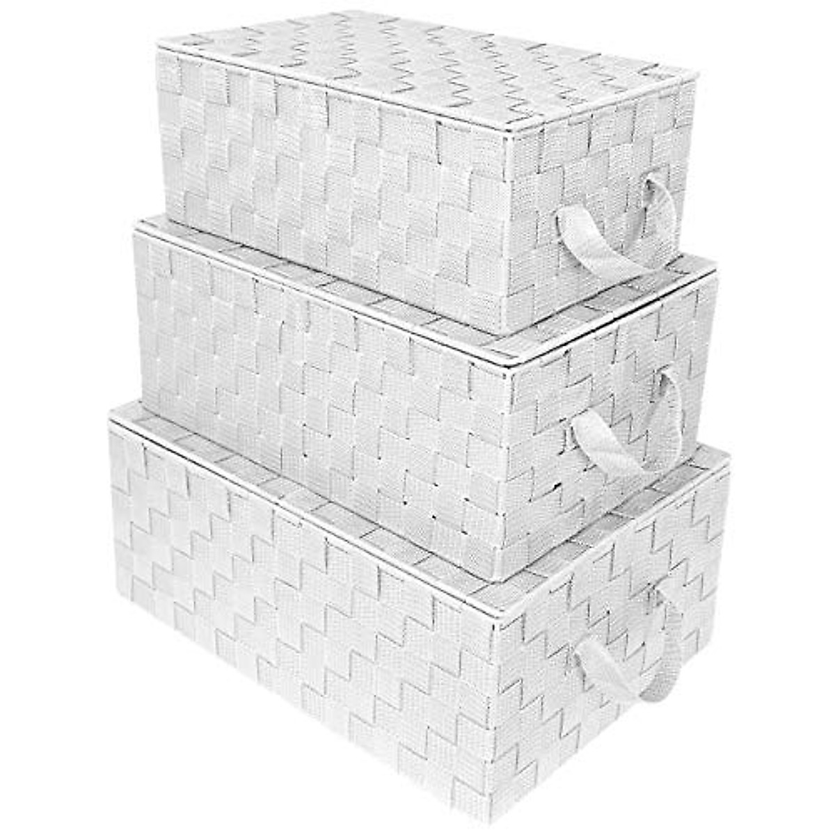 Sorbus Storage Box Woven Basket Bin Container Tote Cube Organizer Set Stackable Storage Basket Woven Strap Shelf Organizer Built-In Carry Handles (Woven Lid Baskets - White)