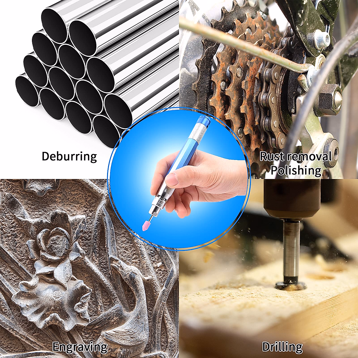 YON.SOU. 18Pcs Pencil Die Grinder Air Tool 1/8" Pneumatic Engraving Pen 70,000 RPM Air Micro Pencil Grinder Kit