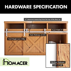 Homacer Mini Brushed Nickel Single Track Bypass Sliding Barn Door Hardware Kit, for Two/Double Doors, 48-inch Long Flat Track, Straight Design Roller, Cabinet TV Stand Console Use…