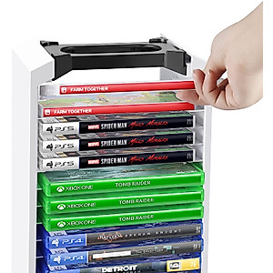 Eddrence PS5 Game Storage Tower Universal Games Storage Tower Stores 12 Game or Blu-Ray Disks Game Holder Rack for PS4, PS5, Xbox One, Xbox Series X/S, Nintendo Switch Games and Blu-Ray Disks