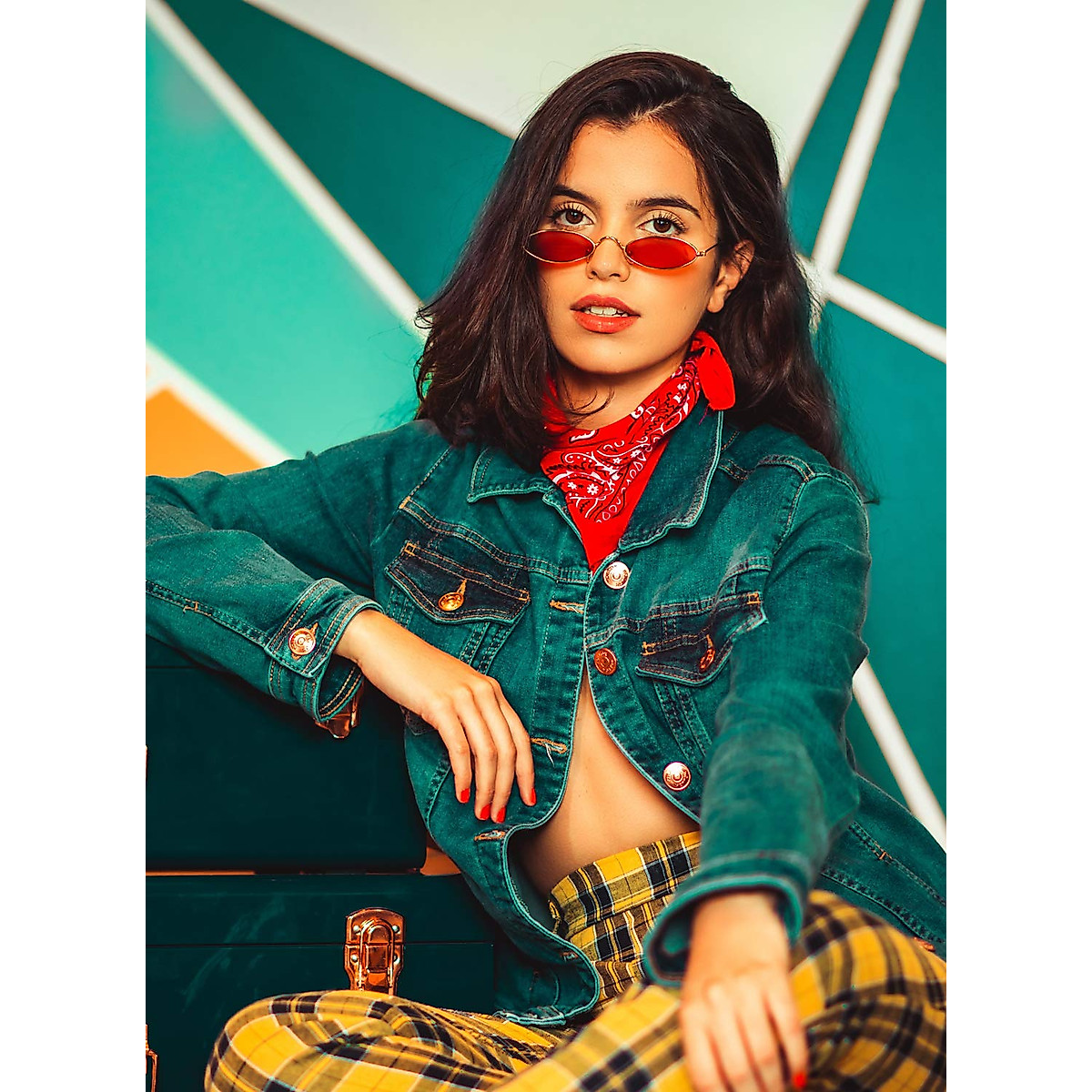 COASION Vintage Small Oval Aesthetic Sunglasses Retro for Women Men Hippie Cool Metal Frame Sun Glasses (Gold Frame/Red Lens)