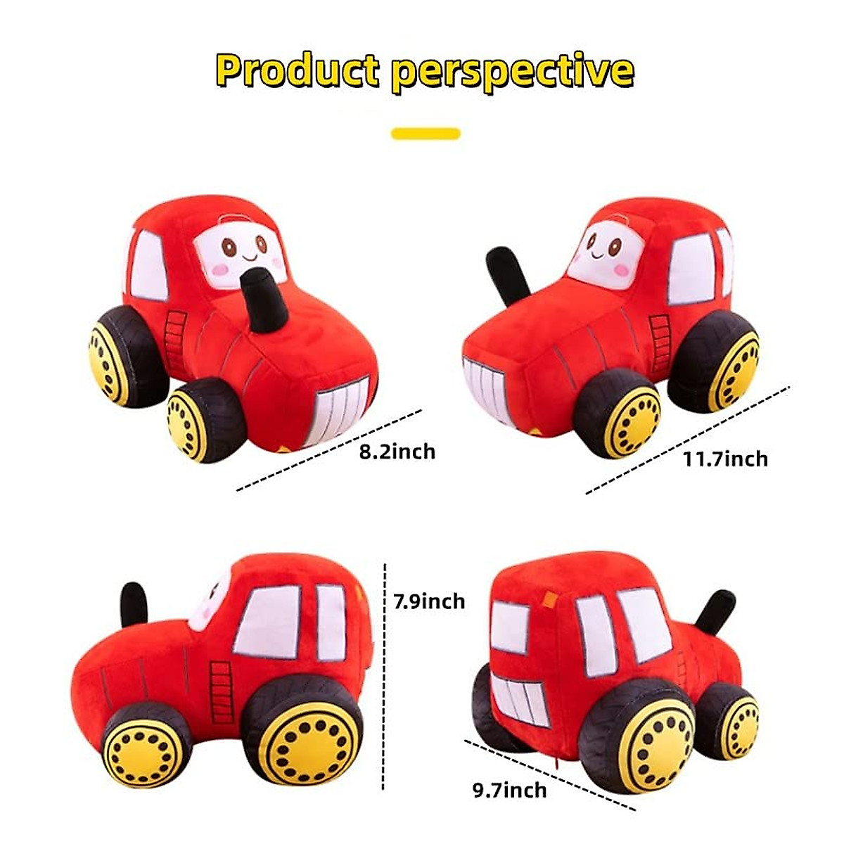 XIZHI Car Plush Toy Soft Stuffed Car Plush Pillow Toy CuteTractor Cartoon Throw Pillow Plushie Gifts for Kids Birthday Christmas Party (Tractor Red)