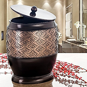 Creative Scents Dublin Small Trash Can with Lid - Decorative Waste Basket, Durable Resin Slim Bathroom Covered Garbage Can Wastebasket Bin for Diaper/Paper (Brown)