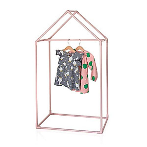 PETITE MAISON Kids Closet - Dress up Clothing Garmet Rack, Hanging Costume Organizer with Cute House Frame, Handmade Premium Quality, 25" x 17" x 47", Aluminium Super-Light, Medium Pink