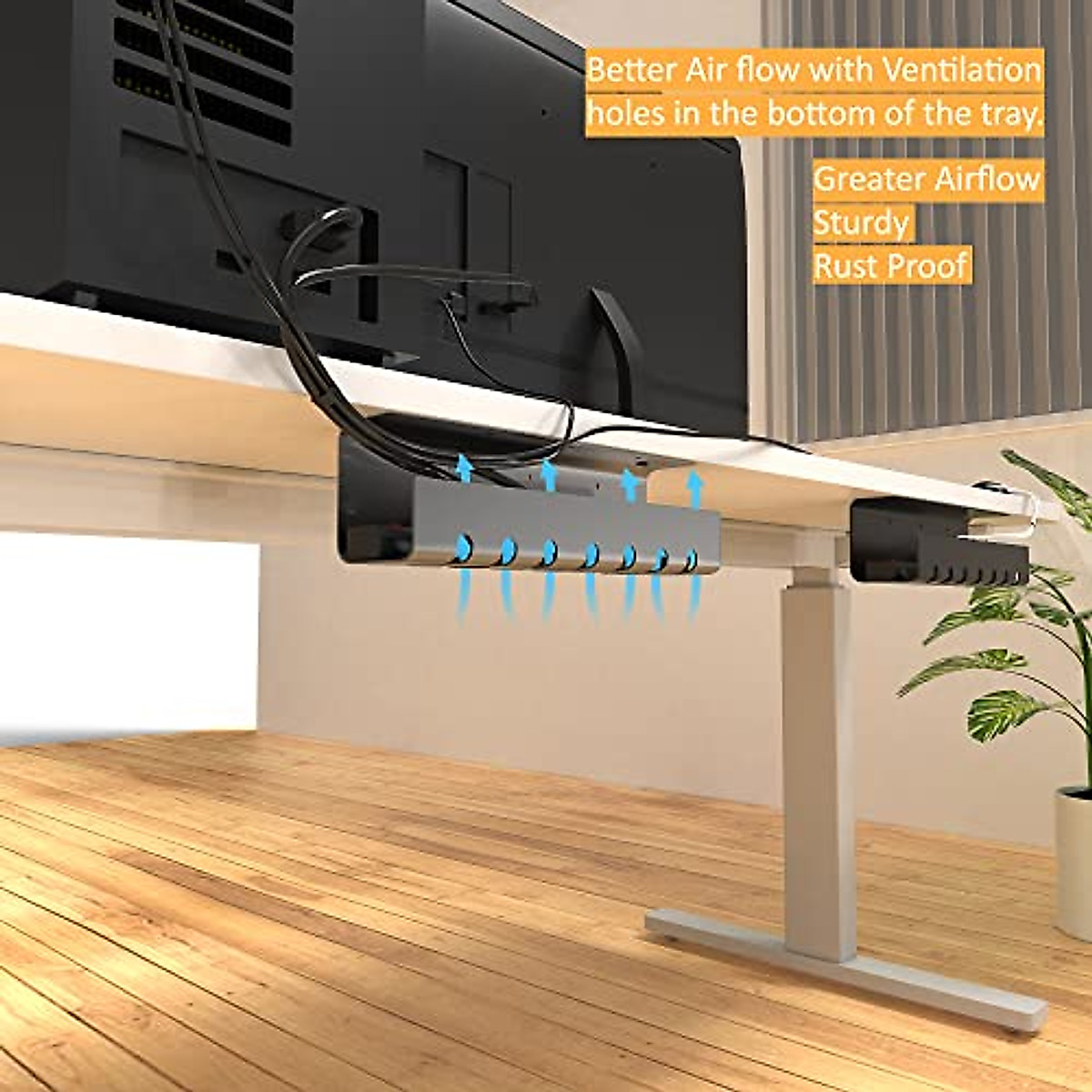 Under Desk Cable Management Tray Kit - 2 Pack No Drill Cable Management Under Desk Trays with Cable Ties and Double Sided Tapes - Super Easy to Setup Cord Organizer for Desk - 15.7" x 3.9" x 3.9"