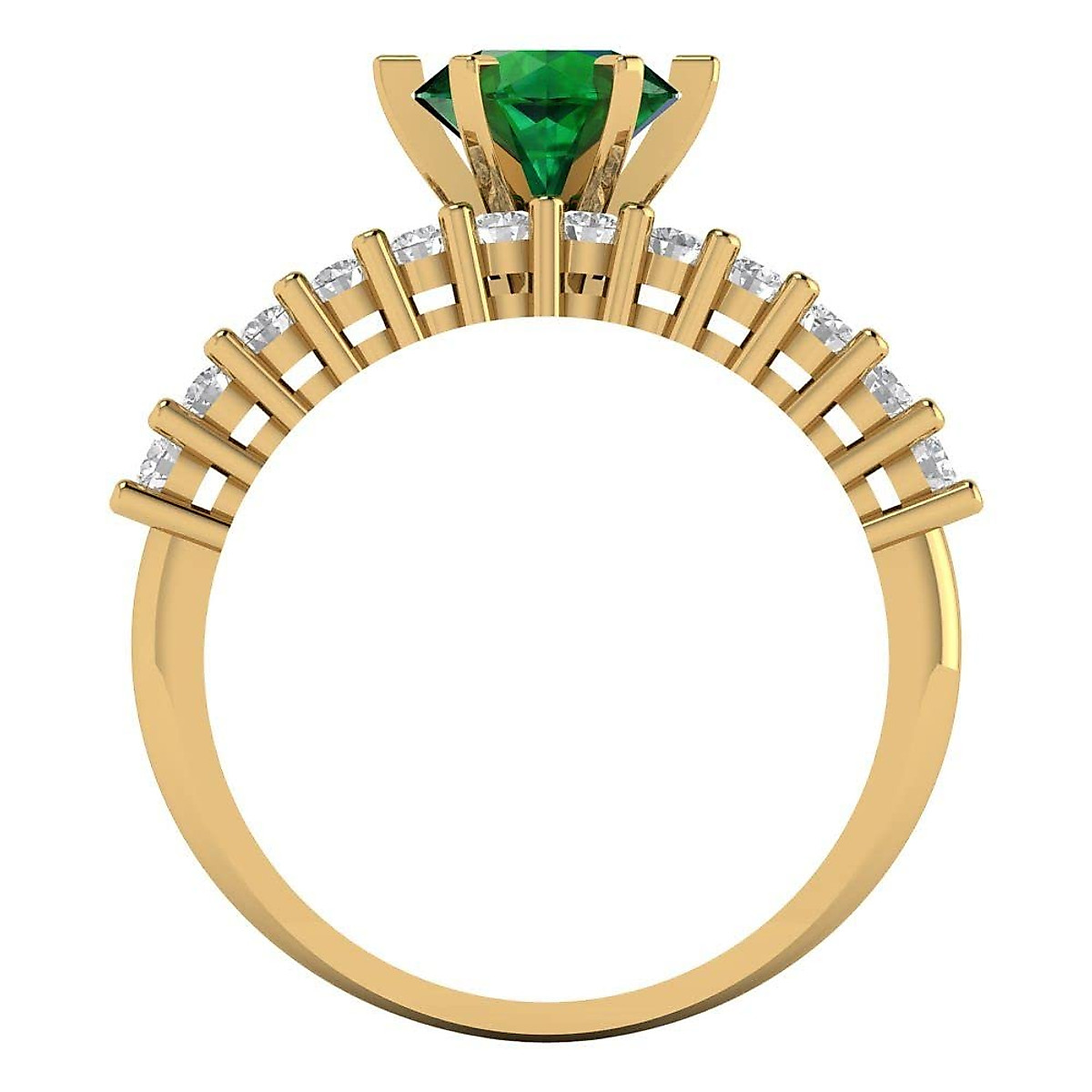 Clara Pucci 3.1 ct Round Cut Solitaire Genuine Simulated Emerald Designer Art Deco Statement Wedding Ring Band Set 18K Yellow Gold 6.5