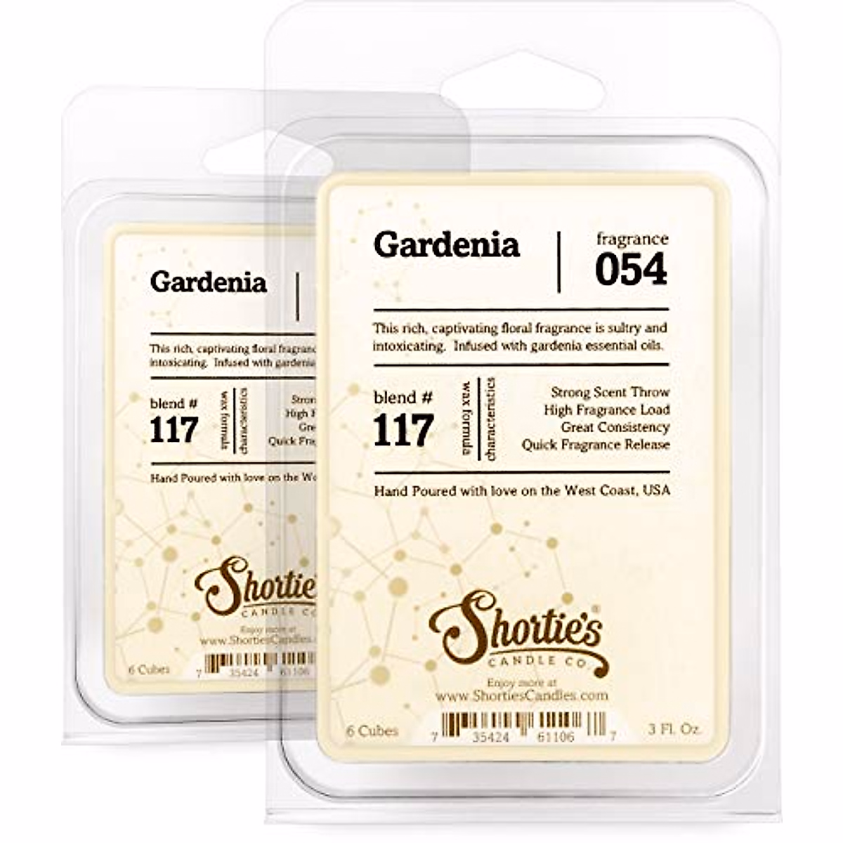 Shortie's Candle Company Pure Gardenia Wax Melts Multi Pack - Formula 117-2 Highly Scented 3 Oz. Bars - Made with Essential & Natural Oils - Flower & Floral Warmer Wax Cubes