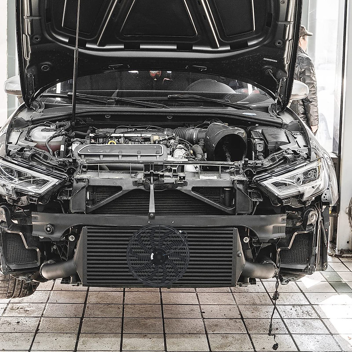 16 inch Electric Radiator Fan, 3000 CFM 10 Blades Electric Fan Automotive Black with Thermostat Wiring Switch Relay Kit