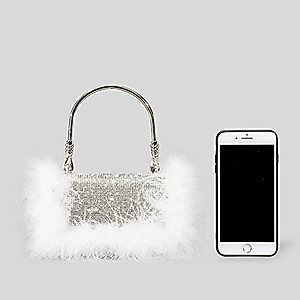 Ladies Ostrich Feather Rhinestone Tote Bag,Shiny High-End Mink Fur Full Diamond Shoulder Messenger Bag For Party Wedding. (Purple,One size)