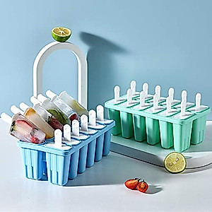 Popsicle Molds，Popsicle Mold12 Pieces Silicone Ice Pop Popsicle Easy Release (12 Cavities, Light Blue)