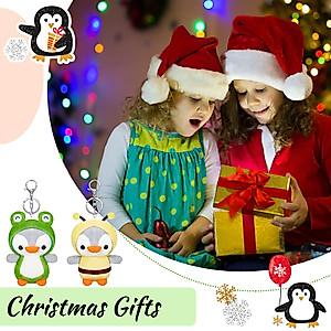 Hinly Cute Penguin Keychains 2 Pieces Stuffed Penguin Plush Pendant Small Frog Bee Stuffed Animal 5 Inch Mini Penguin Toys for Backpacks Accessories Kids Birthday Party Favors, Green and Yellow