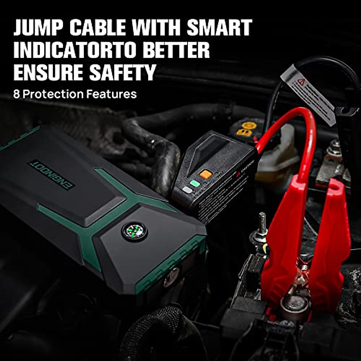 ENGINDOT Jump Starter for Up to 7.0L Gas or 5.5L Diesel Engine, 800A Peak 18000mAh 12V Auto Battery Booster with LCD Screen, Portable Power Bank with USB Quick Charge T8 Green