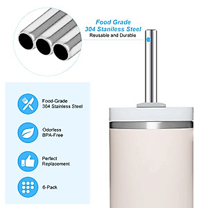 6 Pack Replacement Stainless Steel Straws Compatible with Stanley 40 oz Cup Tumbler, Reusable Straws with Cleaning Brush, Compatible with Stanley Adventure Travel Tumbler (12.5 inch)