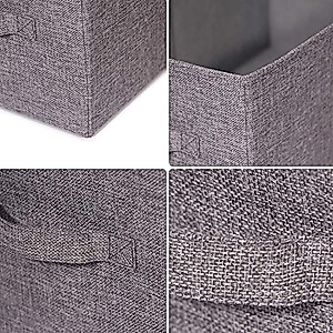 TENABORT Set of 5 Closet Organizer Bins with Handle, Linen Fabric Foldable Storage Baskets Cloth Box Containers for Shelves Home Office Clothes Clothing, Gray, Jumbo