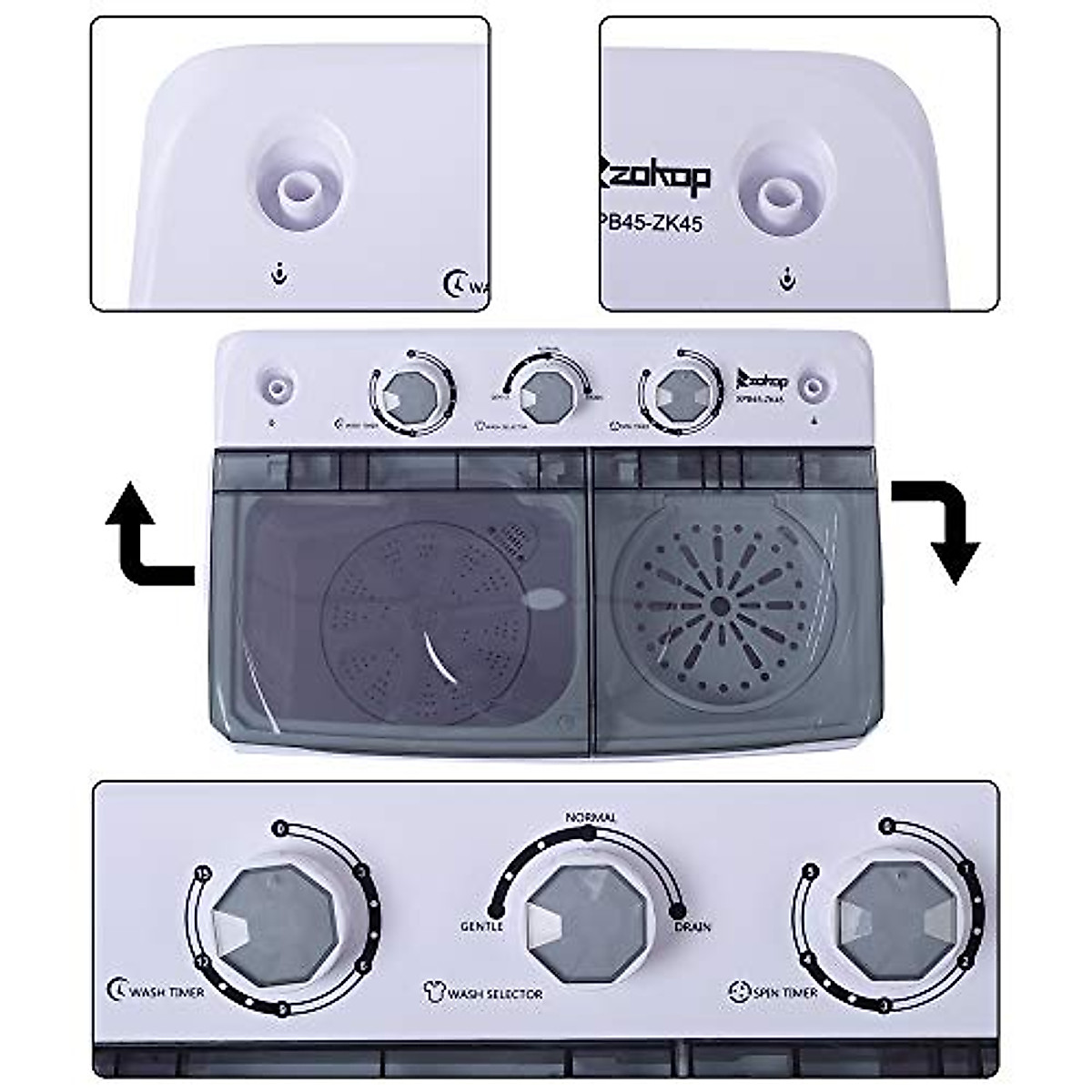 Z okop Twin Tub Design Washer Large Power Semi-automatic Washing Machine Energy Saving (Grey cover plate 16.5lb)