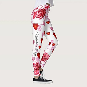 Love Tights for Women Leggings Valentine High Waisted Compression Tights for Women Queen of Hearts Sweet Heart Couple Pink