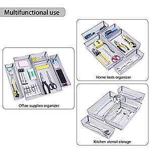 ANEWNICE Lovewud Flatware Drawer Organizer Tray, Metal Mesh Silverware Utensil Drawer Tray Kitchen Cutlery Organizer with Anti-Slip Feet, Set of 5