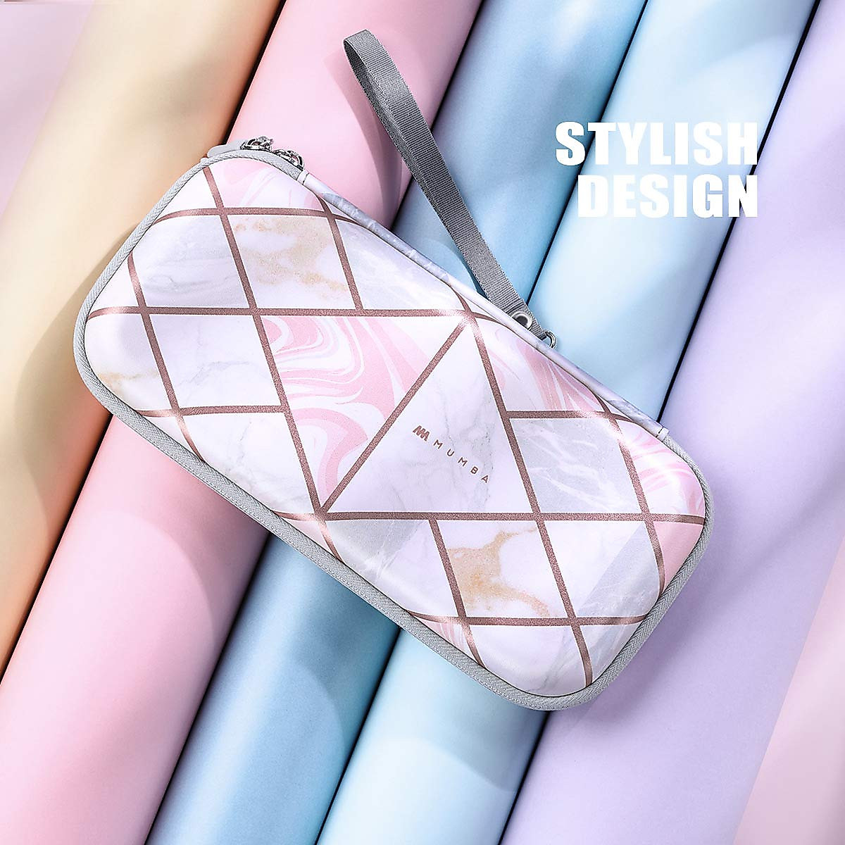 Mumba Carrying Case for for Nintendo Switch OLED & Nintendo Switch, Deluxe Ulta Slim Hard Shell Travel - holds 10 Game Cartridges -Pink Marble