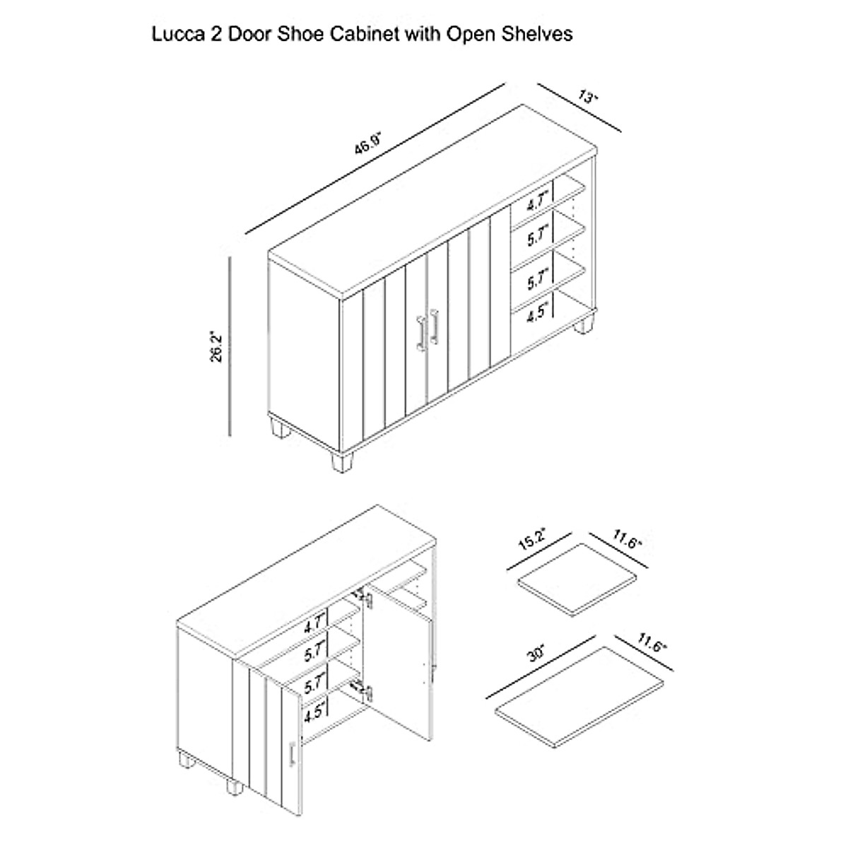 Galano 16 Pair Lucca 2 Door Shoe Storage Cabinet with Open Shelf and Doors – Shoe Rack - Shoe Storage Entryway – Shoe Organizer for Home and Office - Knotty Oak