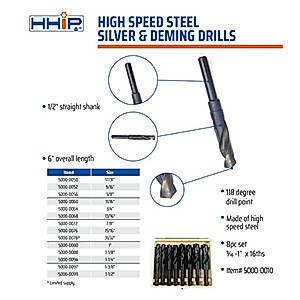 HHIP 5000-0052 9/16" High Speed Steel Silver and Deming Drill, 118 Degree Drill Point, 1/2" Straight Shank, 6" OAL