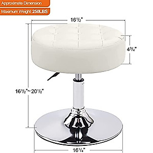 Furniliving Mid-Century Tufted Adjustable Swivel Makeup Ottoman Stool; Modern Big Size Round Vanity Stool Chair for Bedroom Living Room (White)