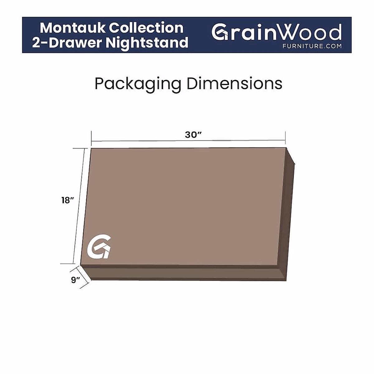 Grain Wood Furniture Montauk 2-Drawer Bedside Nightstand, Solid Wood with Rustic Walnut Finish