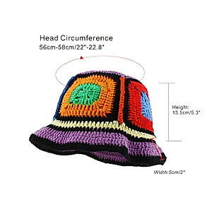 Women-Crochet-Hat-Knitted Floral Bucket-Hat-Handmade Plaid Fisherman-Hat-for-Women Fall-Spring-Winter-Summer Blue