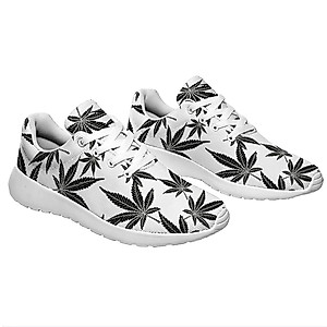 Unisex Marijuana Leaf Shoes Fashion Weed 420 Sneakers Mesh Walking Athletic Cannabis Shoes for Men Women White Size 6