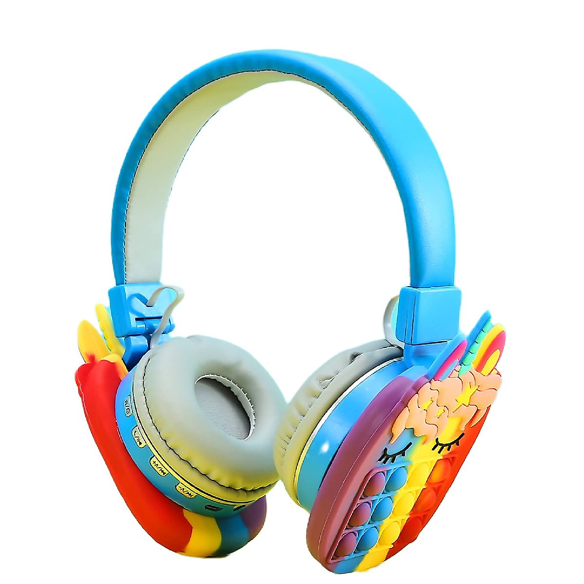Wireless Bluetooth Noise Cancelling Over-Ear Headphone Silicone Fidget Pop Built-in Mic On-Ear Stereo Headset for Smartphone Tablet Computer (Rainbow Unicorn)
