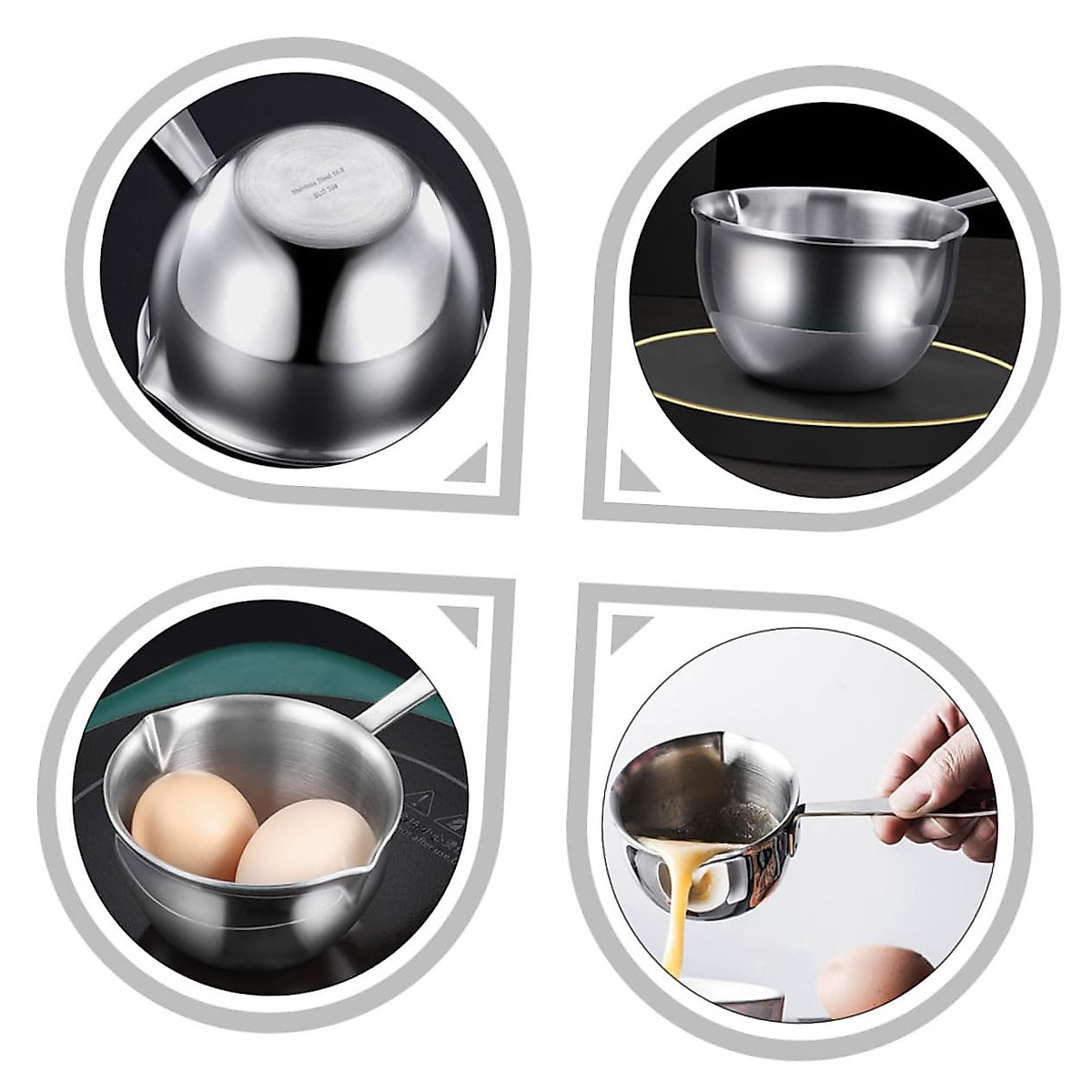 RORPOIR Stainless Steel Boiler Pot for Melting Butter Chocolate and Cheese Versatile Kitchen Oil Heating Bowl with Strainer and Frying Basket for Efficient Cooking and Oil Filtering