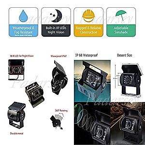 Padarsey Vehicle DC 12V -24V Rear View Camera Heavy Duty18 led Night Vision Waterproof Reversing Camera Backup Cameras for Truck/Trailer/Van/Camper