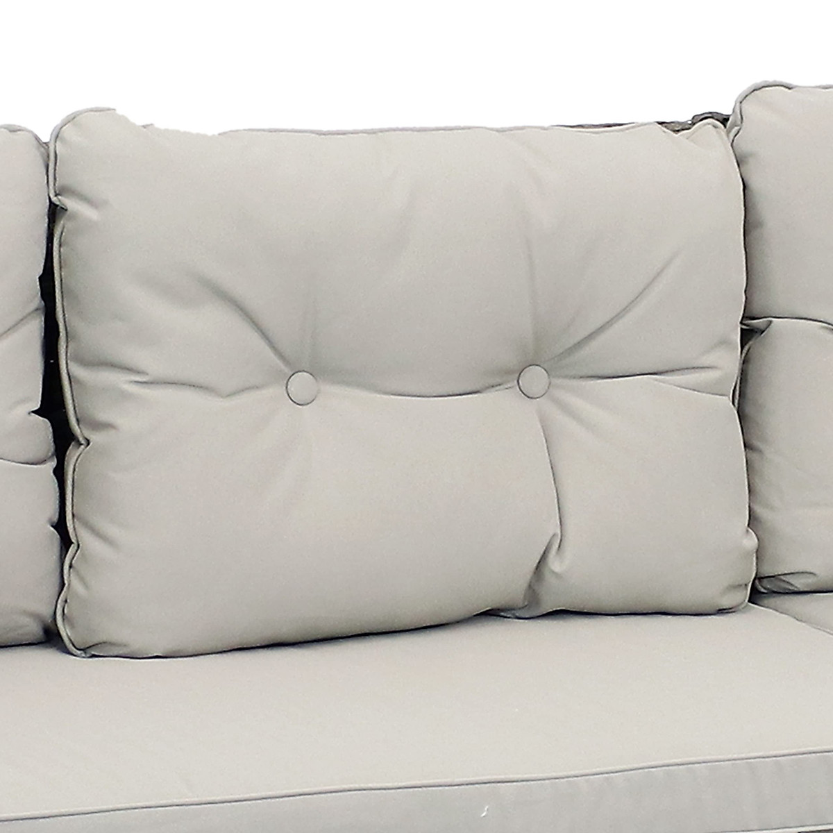 Sunnydaze Longford Outdoor Patio Sectional Sofa Set - Backyard Brown Rattan Wicker Chaise Lounge Furniture with Coffee Table and Thick Cushions - Conversation Set - Slate Gray Cushions