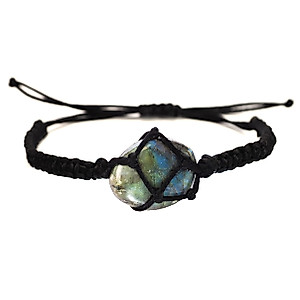 BOHO GARDEN Healing Crystal Bracelet - Spiritual Bead Bracelet - Made of Real & Natural Gemstones, Adjustable 5.9-9.7” Black Rope - Gem Stones Beaded Jewelry for Men, Women, Teens, Kids – Labradorite