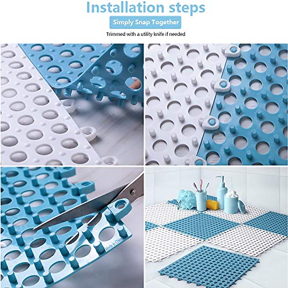 12PCS Interlocking Soft PVC Floor Tiles, No-Slip Pool Shower Bathroom Kitchen Mat with Drain Hole 11.75'' x 11.75'' Decking Tiles Outdoor and Indoor