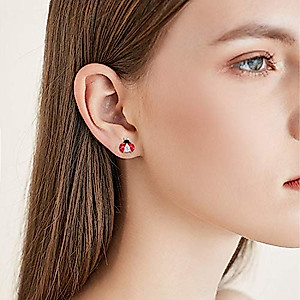 Ladybug Studs Earrings, 925 Sterling Silver with Cubic Zirconia, Hypoallergenic for Sentitive Ears, Miraculous Ladybug Jewelry Mother Day Gift for Women Girlfriend Daughter with Gift Box