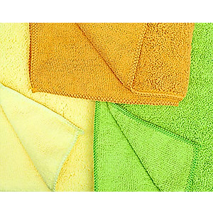 Detailer's Preference Eurow Microfiber Cleaning and Drying Cloths for Home and Auto, 14 by 17 Inches, Yellow, Green, Orange, 15 Pack