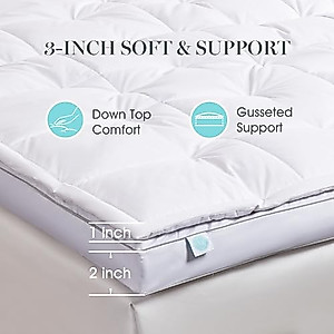 Martha Stewart Mattress Topper King Size - 3 Inch Feather Bed 100% Cotton Cover Fabric- All Seasons Fluffy White Mattress Pad Feather Topper Relieve Back Pain for Bedroom