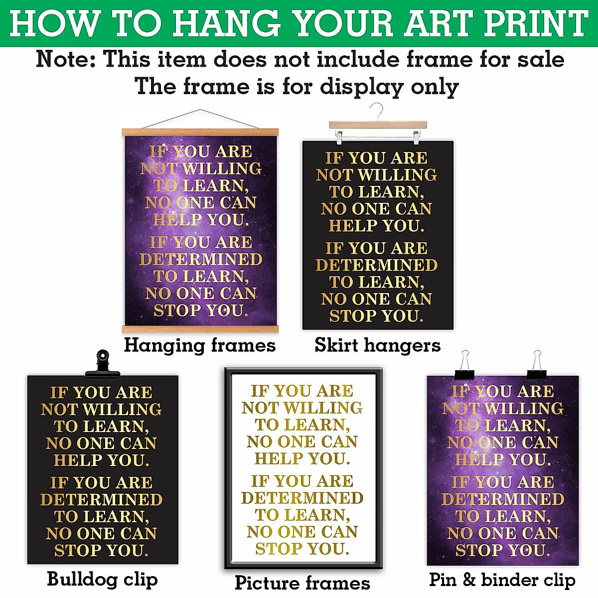 Motivational Wall Art for Office - Gold Foil 8 x 10 Unframed Prints - Positive Inspirational Quotes Encouraging Poster for Living Room Bedroom Bathroom Decor