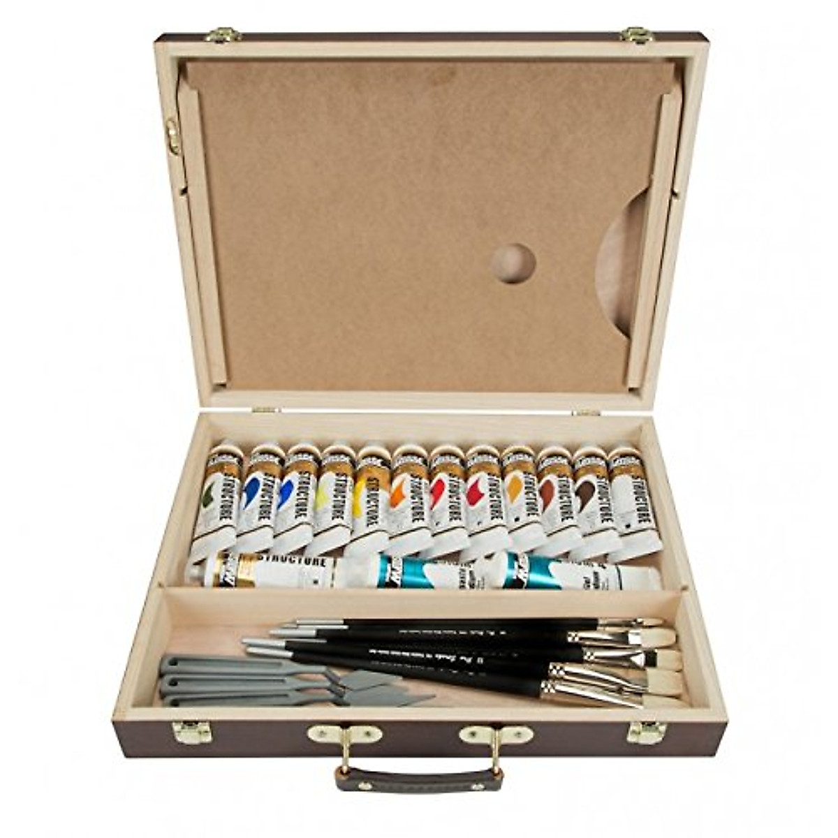 Creative Mark Capri 2 Deluxe Wood Artist Paint Box - Storage for Art Supplies, Paints, Mediums, Brushes, Compartment Storage, Lightweight, Travel - [Oil-Stained – Dark Walnut Finish]