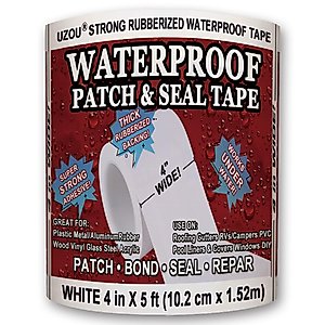 UZOU Flexible Tape, 4 in x 5 ft, Black,Thick Heavy Duty Rubberized Waterproof Tape - Seal and Patch Leaks, Works Underwater, Indoor Outdoor Projects - Home RV Roof Plumbing and Pool Repairs,White