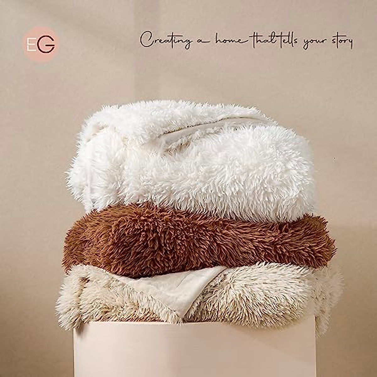 EVERGRACE Luxury Fluffy Faux Fur Throw Blanket with Long Pile, Super Soft Plush Cozy Blanket and Throws for Bed, Thick Warm Fuzzy Caramel Brown Throw Blanket for Couch, Sofa, Chair, 50x60 inch