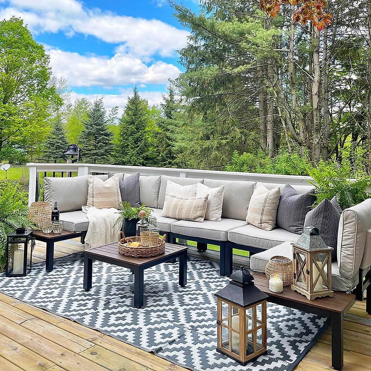 Sophia & William 6 Pieces Outdoor Patio Furniture Set, Metal Sectional Sofa Set Patio Conversation Set with Cushions-2 x Single Sofa with Side Table,2 x Single Sofa,1 x 2-Seat Sofa,1 x Tea Table