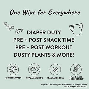 The Honest Company Clean Conscious Multi-Use Wipes | Hypoallergenic + Unscented for Sensitive Skin | Over 99% Water, Compostable, Plant Based, Baby Wipes | Geo Mood, 60 Count