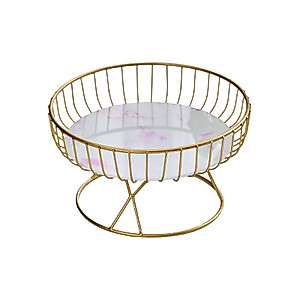 Gralara Metal Wire Fruit Basket, Fruit Holder, Modern Stylish Round Container, Sturdy Fruit Bowl for Kitchen Counter, Outdoor Parties, Living Room, White Pink