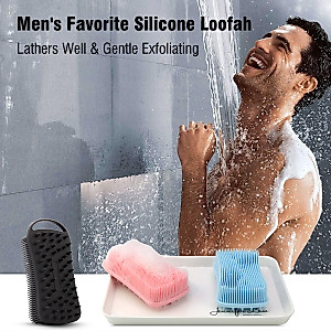 2 in 1 Soft Silicone Body Scrubber, Shower Loofah for Sensitive Skin, Lathers Well, Scalp Massager, Double-Sided Shampoo Brush For Gentle Exfoliating