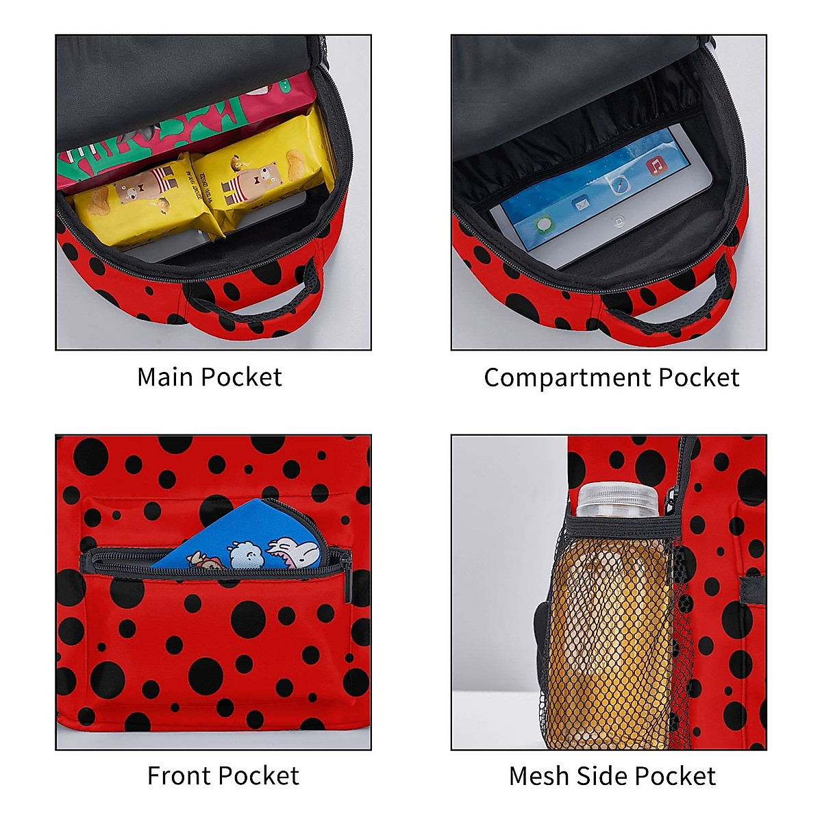 Dujiea 12" Kids Backpack Polka Dot Ladybug Toddler Backpack For Boys Girls, Preschool Kindergarten Schoolbag Nursery Travel Bag With Chest Strap