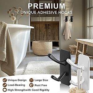 INVIHUG, Large Size Modern Adhesive Wall Hooks, Heavy Duty RV Hooks for Hanging Jacket, Coat, Towel, Robe, Loofah in Bathroom, Kitchen, Rv and Office Wall Mount (2 Packs, Black)