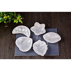 AMOYSTONE Selenite Charging Bowl 4” Crescent Moon Stone Bowl Engraving Pattern Flower of Life, for Jewelry, Home Decoration