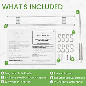 Magnetic Knife Holder Strip for Wall and Kitchen Utensil Holder-16inch Powerful Stainless Steel Magnetic Knife Rack with Hanger Hook Strip Plus Carbon Sharpener